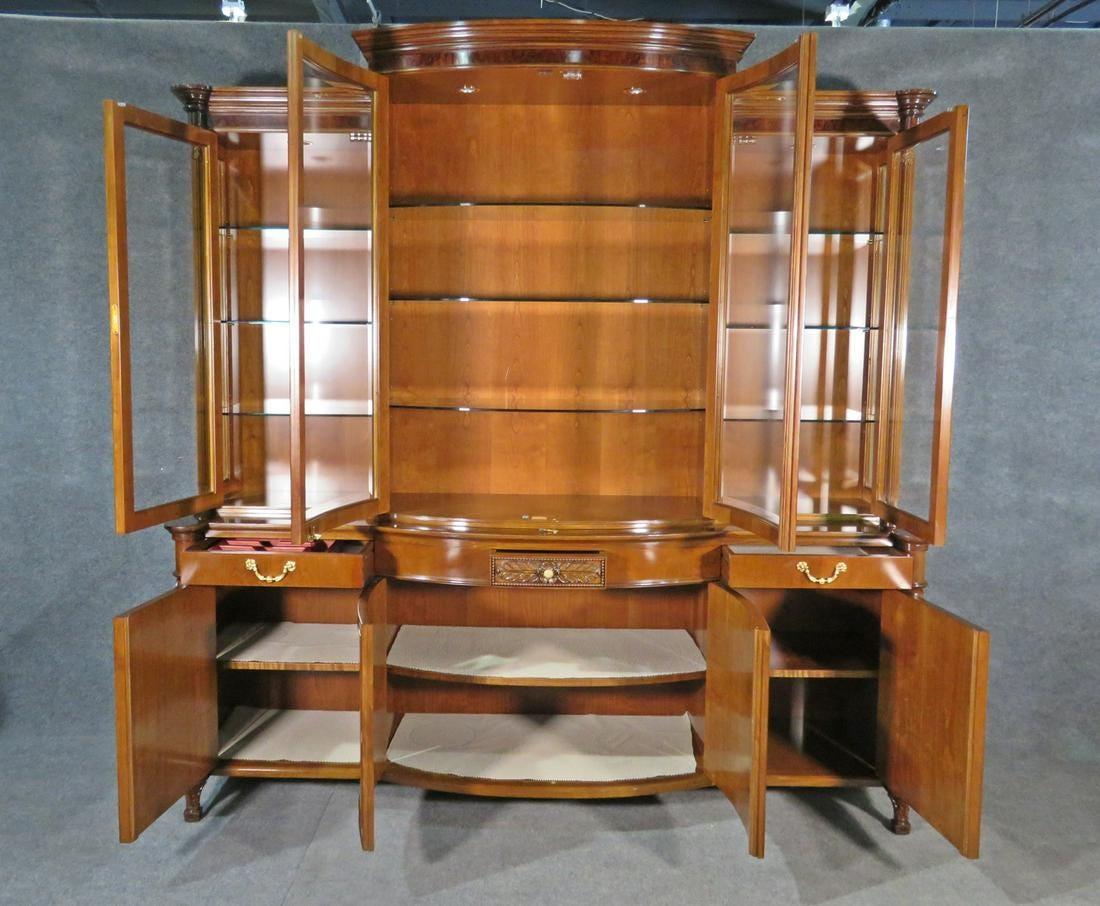 Burled Walnut Lighted Adams Style China Cabinet with Removable Crest ...