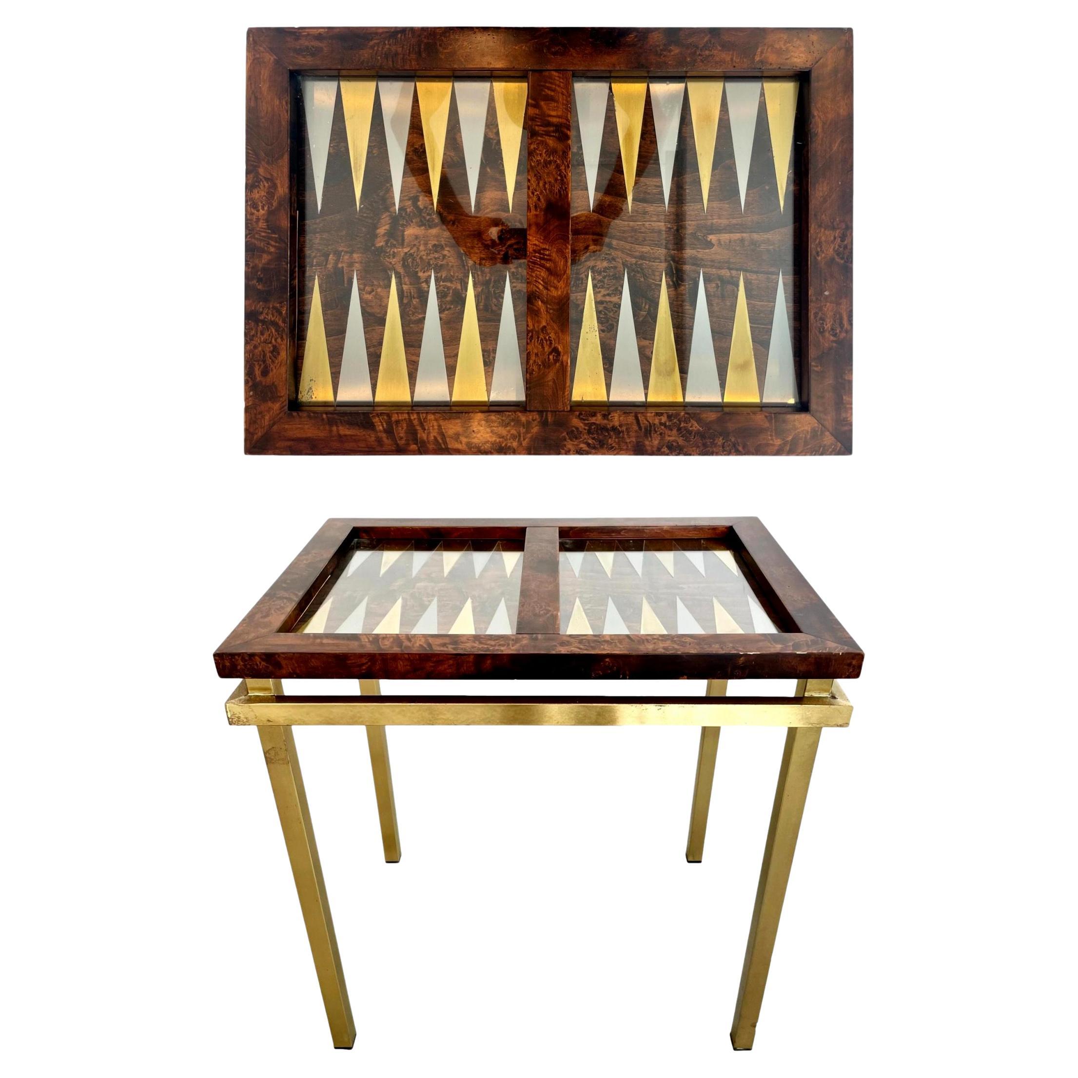 Mid-Century Modern Burl Wood Backgammon Game Table at 1stDibs