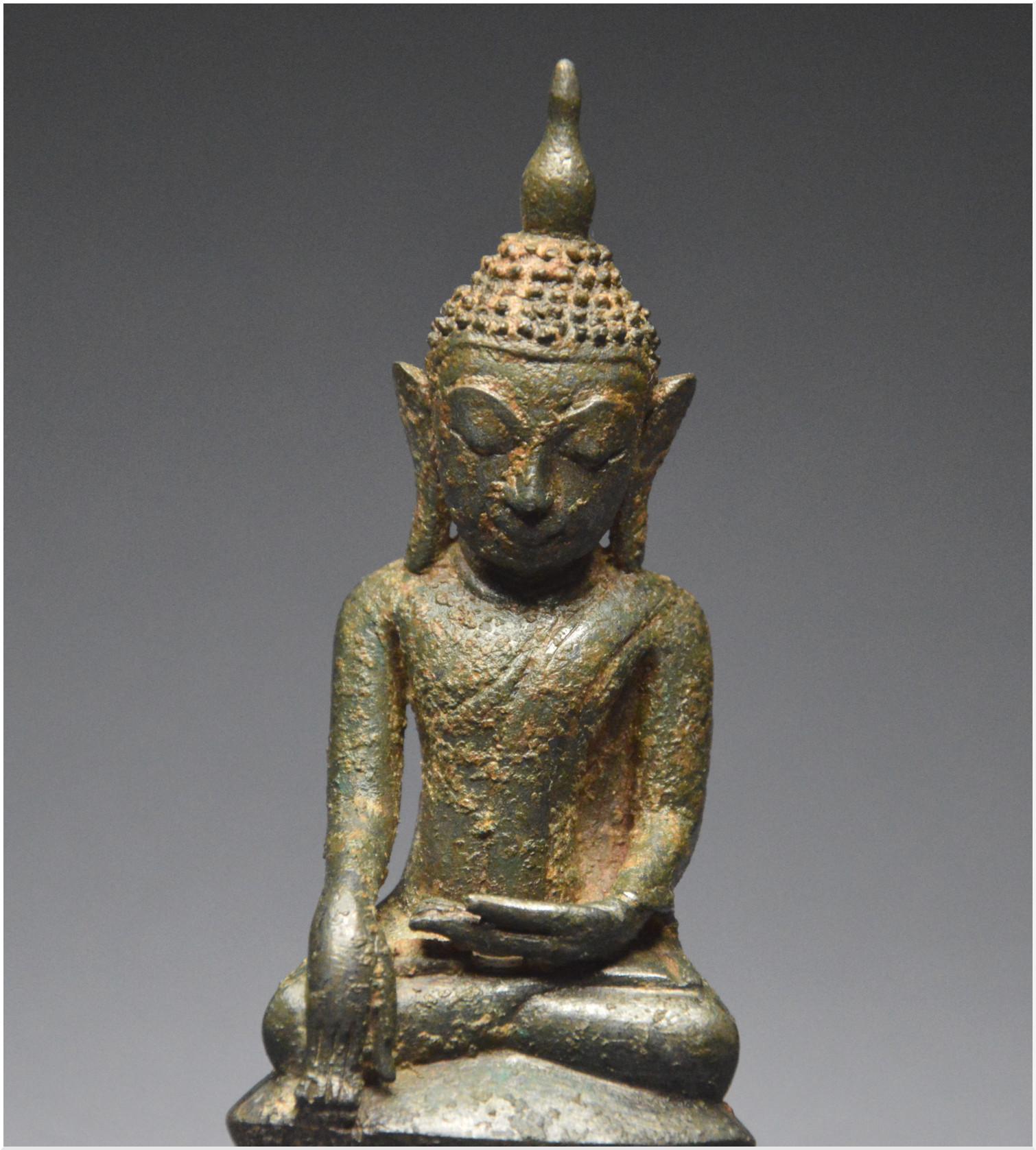 Burma, 18th Century, Old bronze Maravijaya Buddha in Bumisparsha Mudra ...
