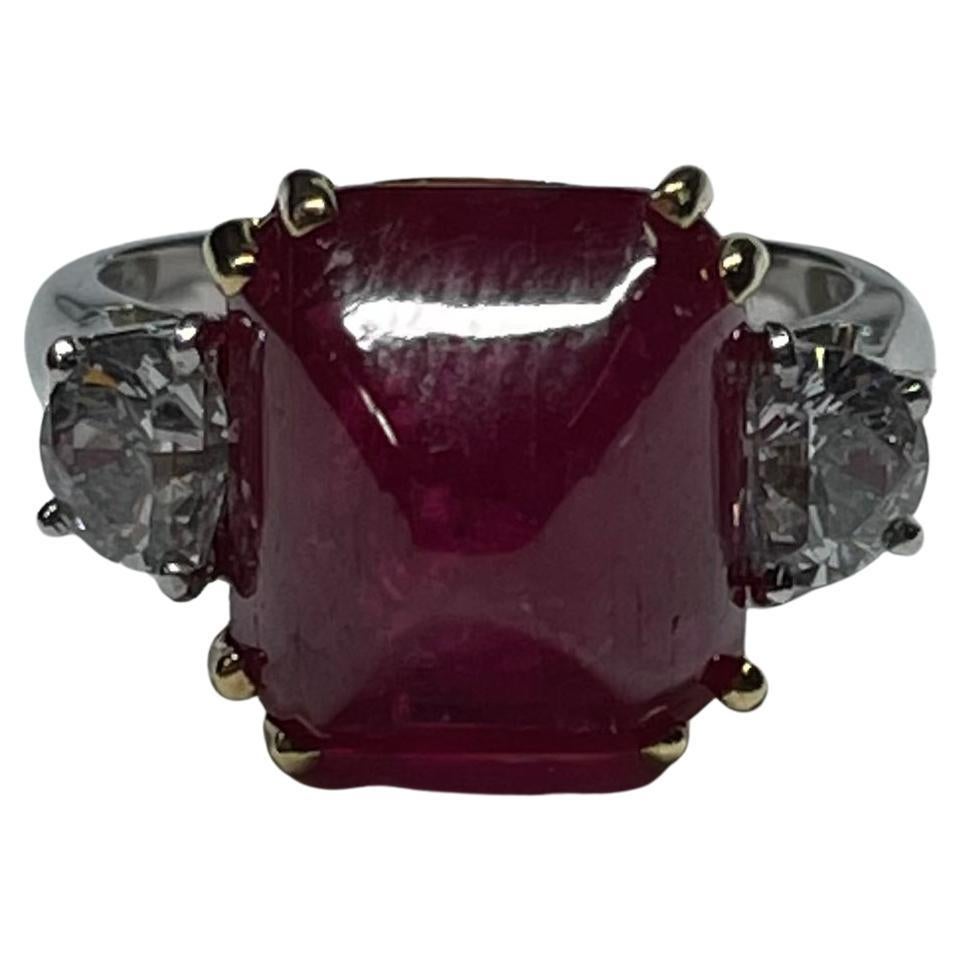Stunning Sugar Loaf Cabochon Ruby and Diamond Ring at 1stDibs