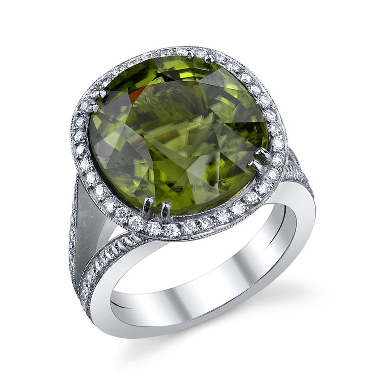 14 Carat Unique Burma Peridot and Diamond Ring For Sale at 1stDibs ...