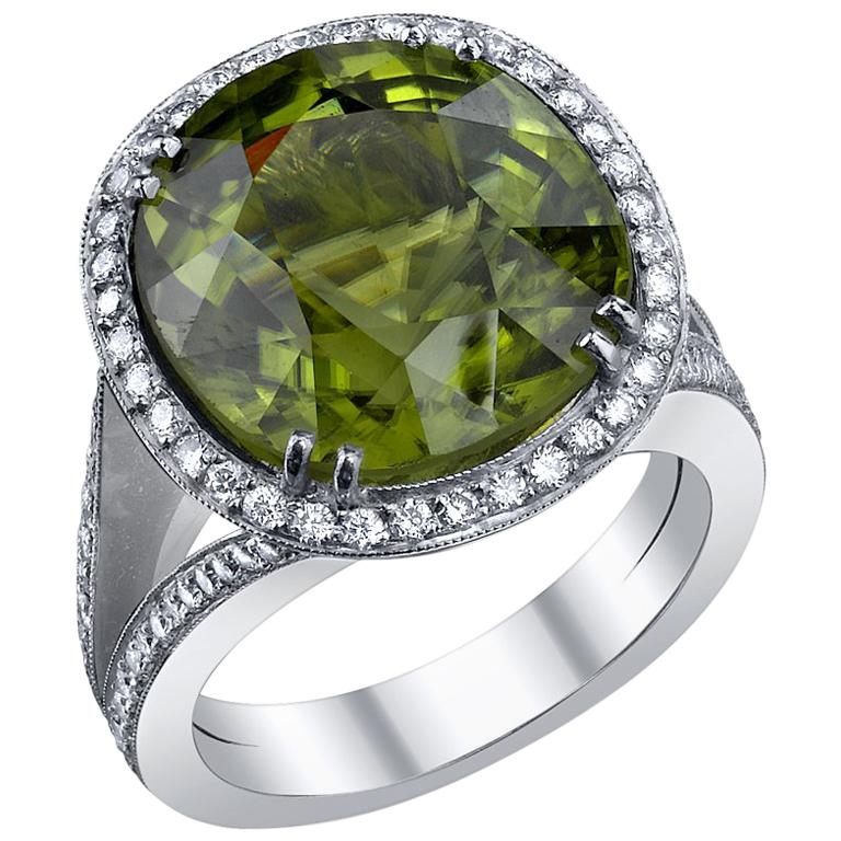 14 Carat Unique Burma Peridot and Diamond Ring For Sale at 1stDibs ...