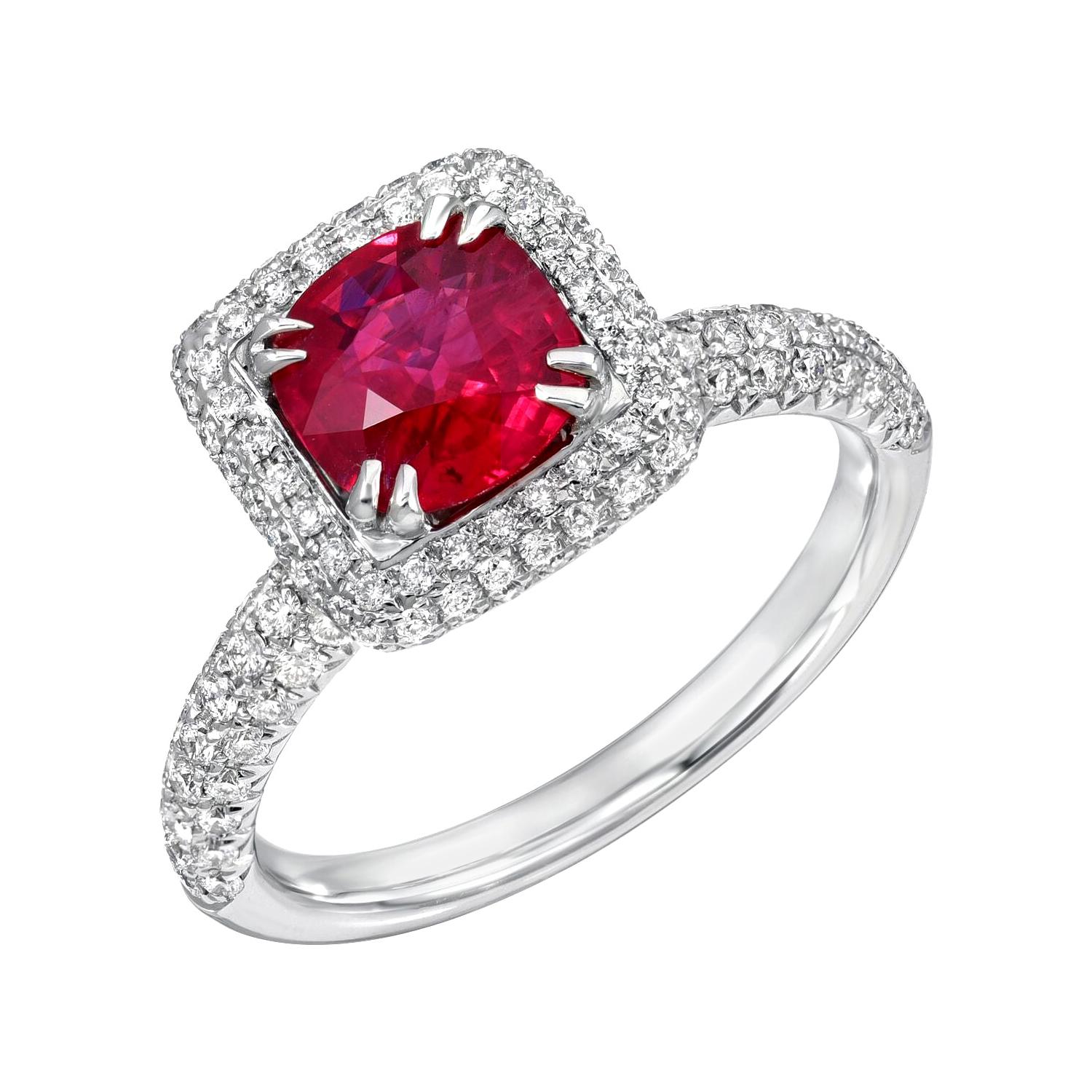 Purplish Red Cushion Cut Ruby Ring For Sale at 1stDibs