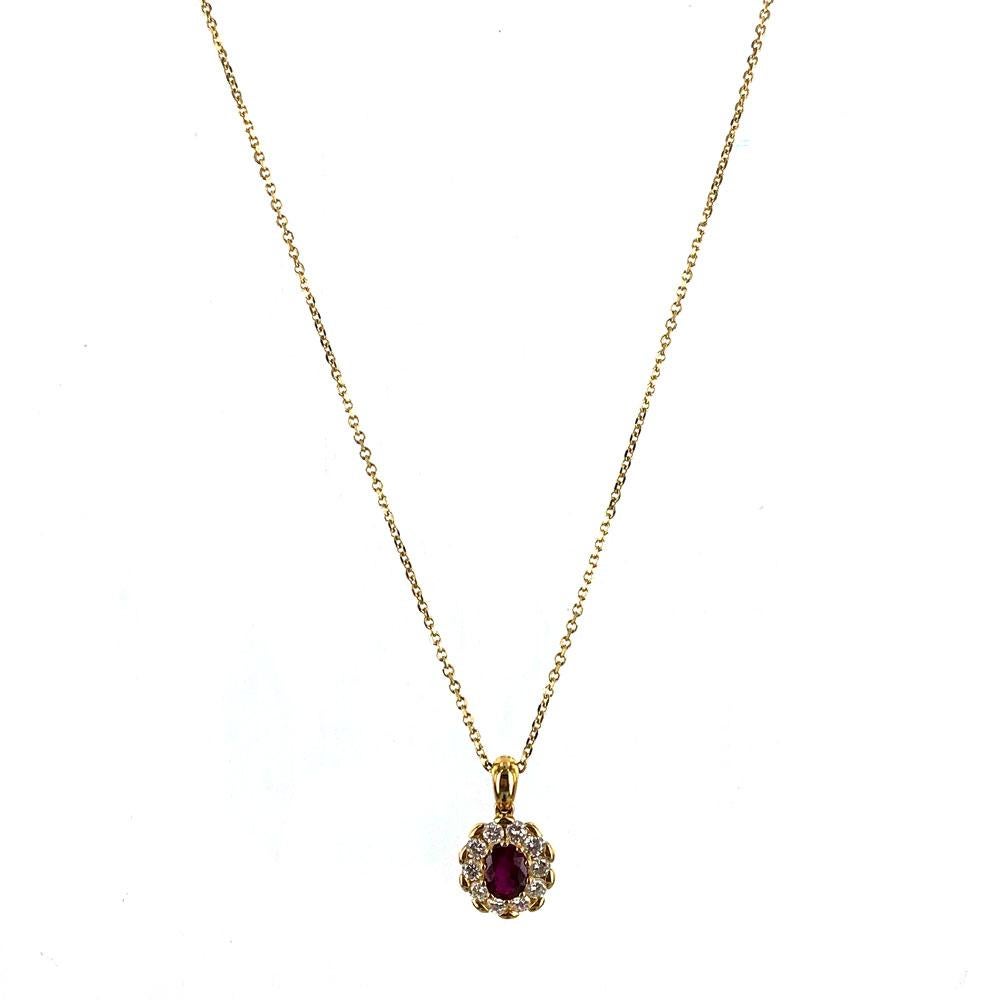 Burma Ruby Diamond 18 Karat Yellow Gold Pendant Necklace at 1stDibs