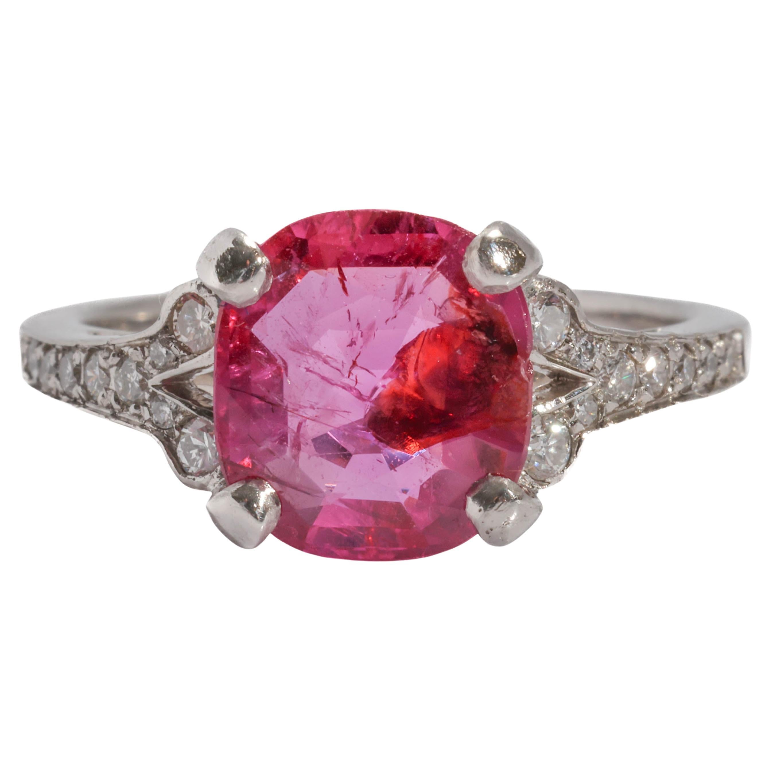 GIA Certified 3 Carat Unheated Red Spinel Diamond Platinum Ring For ...
