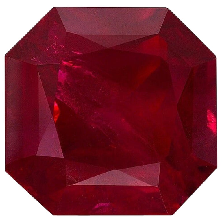 Burma Ruby Ring Gem Vivid Red Pigeon's Blood 2.14 Carat Emerald Cut For ...