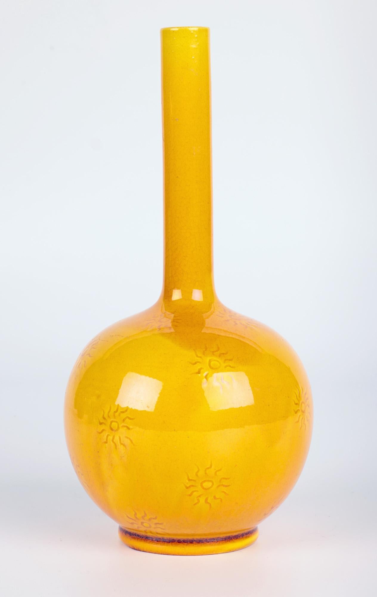 Burmantofts Yellow Glazed Sunburst Bottle Design Art Pottery Vase For ...