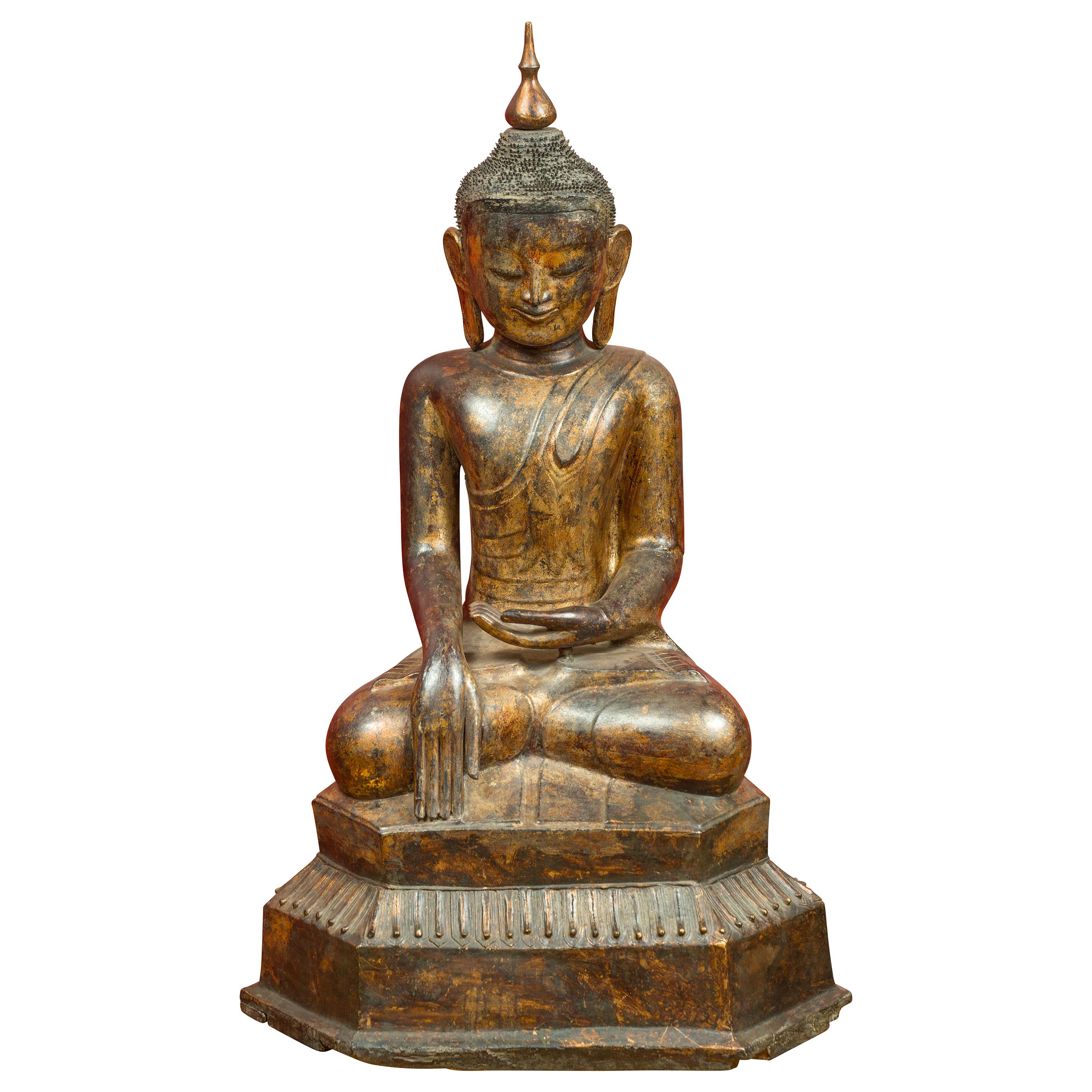 Thai 18th Century Carved Teak Seated Buddha Calling the Earth to ...