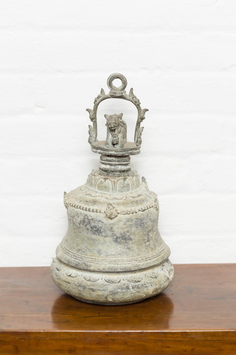 Burmese 19th Century Bronze Ceremonial Bell with Verde Patina and Cow ...