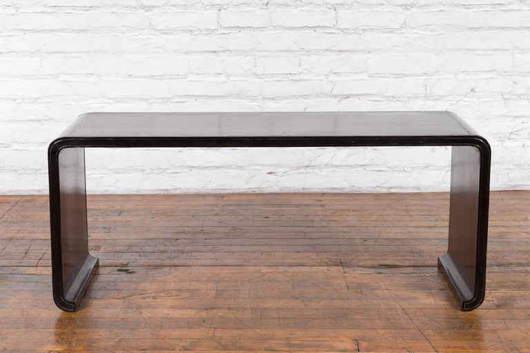 Burmese Black Lacquer Chinese Style Waterfall Console Table with Brown ...