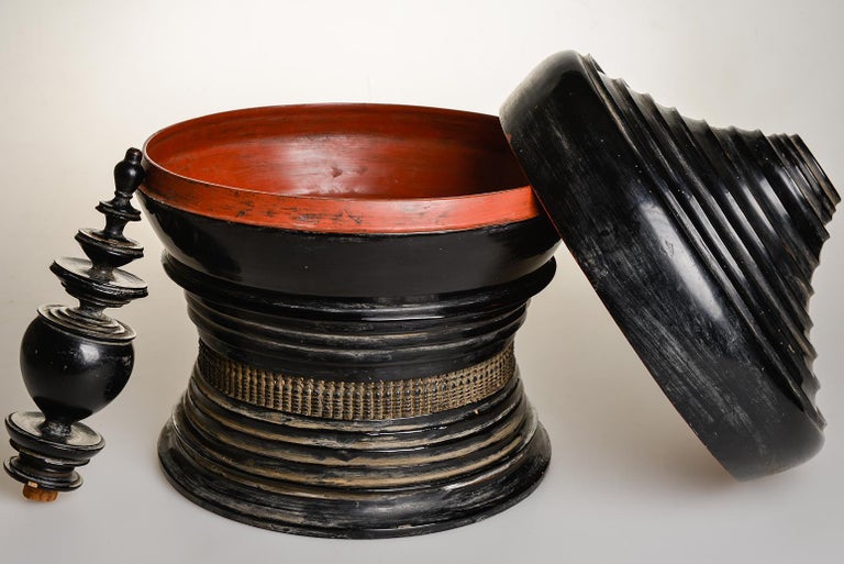 Burmese Black Lacquered Temple Offering Box at 1stDibs