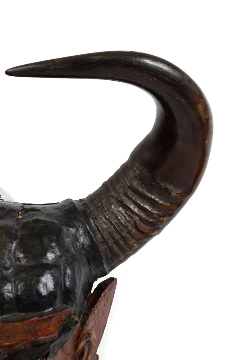 Burmese Carved Horned Figure Wall Plaque For Sale at 1stDibs
