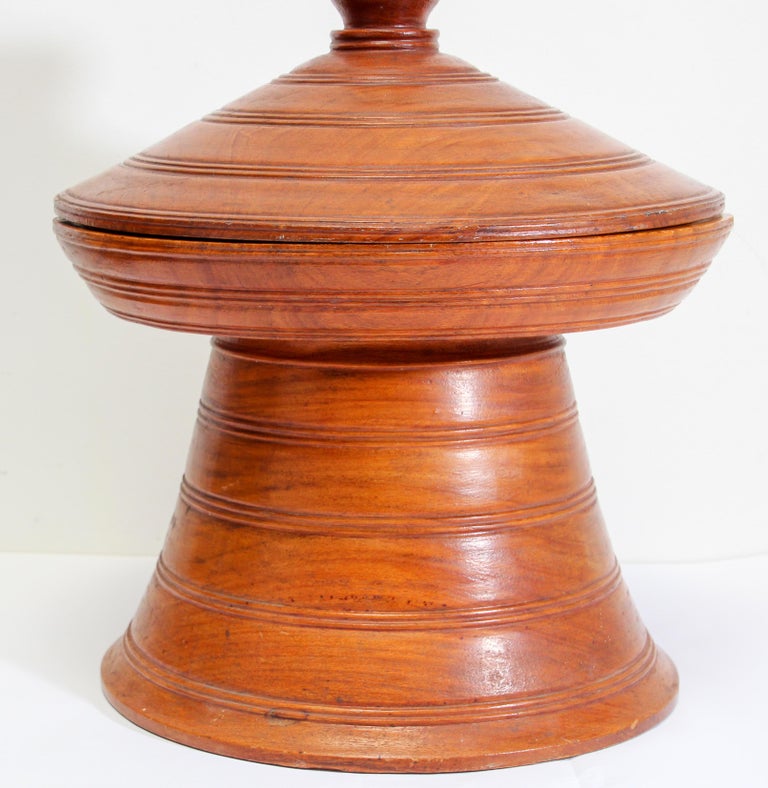 Asian Burmese Carved Wood Temple Offering Lidded Box For Sale at 1stDibs