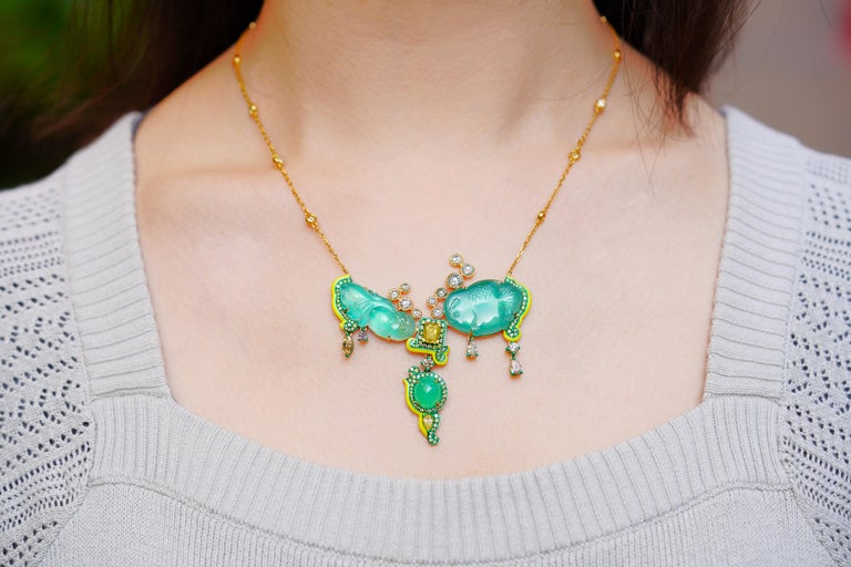 Burmese Jadeite Jade and Fancy Color Diamond Necklace, 18K Gold, Austy ...