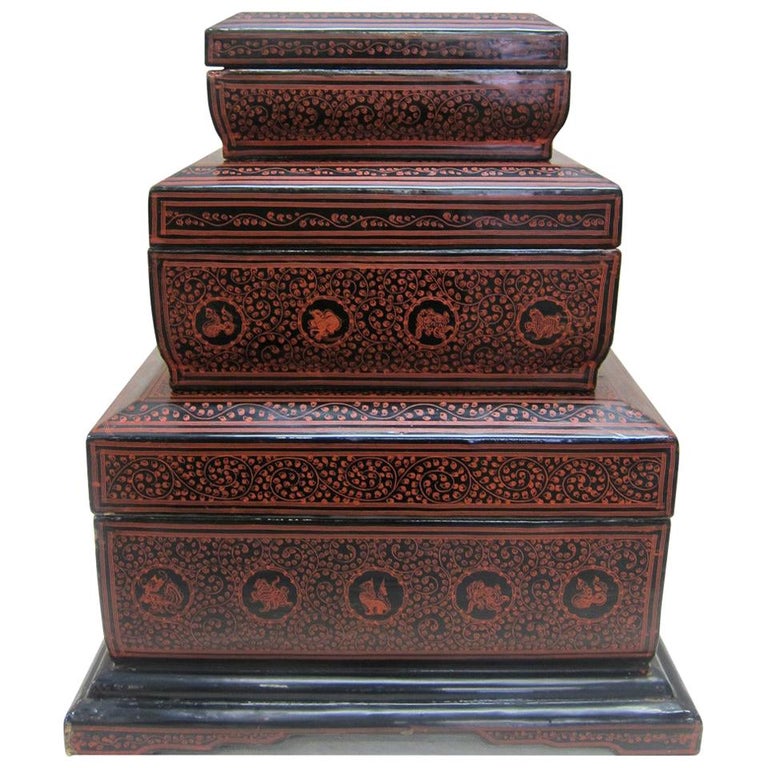 Burmese Lacquer Box Set For Sale at 1stDibs