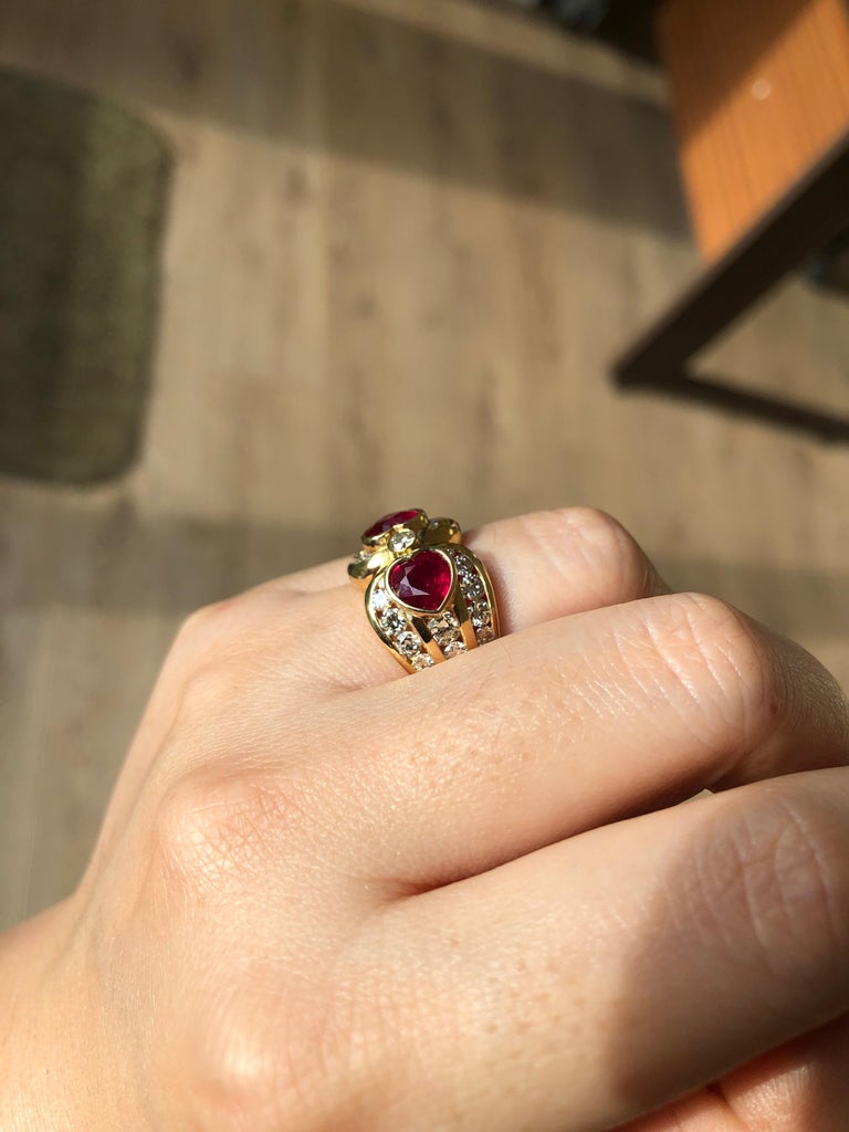 Burmese Pigeon Blood Double Heart Ruby Ring For Sale at 1stDibs