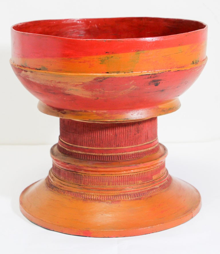 Burmese Red Carved Wood Temple Offering Box For Sale at 1stDibs