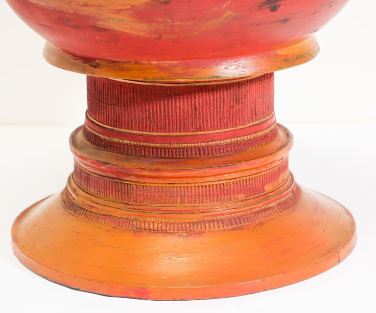 Burmese Red Carved Wood Temple Offering Box For Sale at 1stDibs