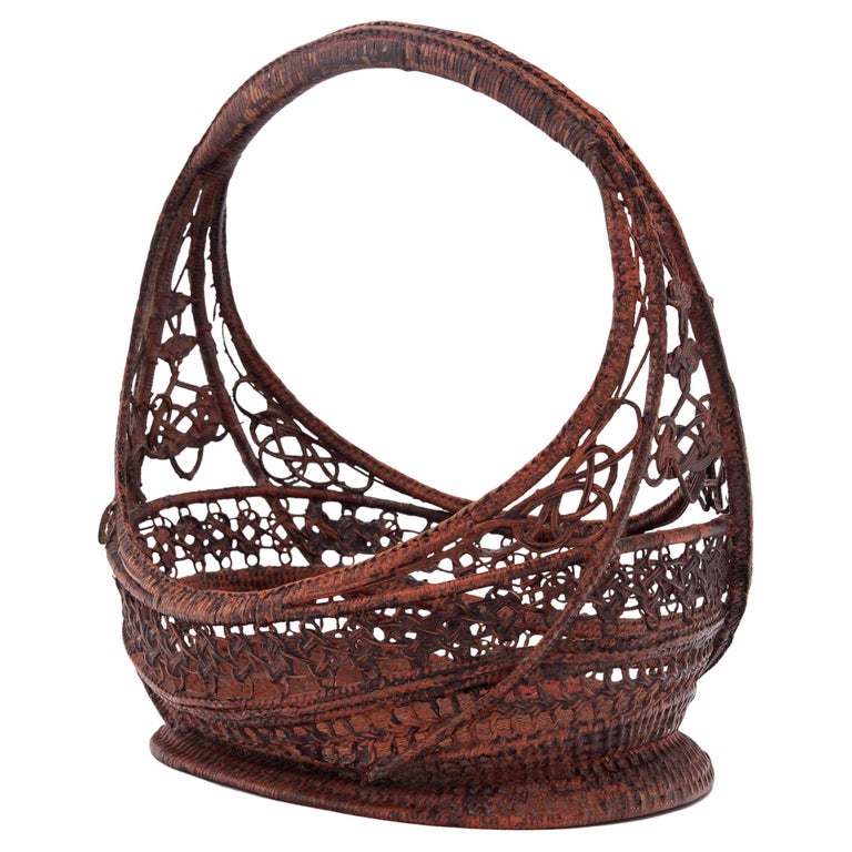 Burmese Red Lacquer Flower Basket, c. 1900 at 1stDibs