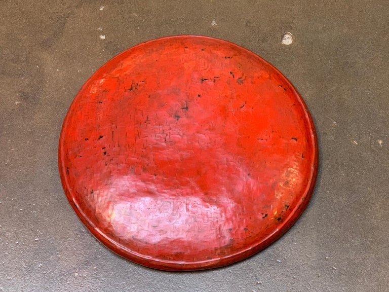 Burmese Red Lacquer Large Round Offering or Serving Tray, Late 19th ...