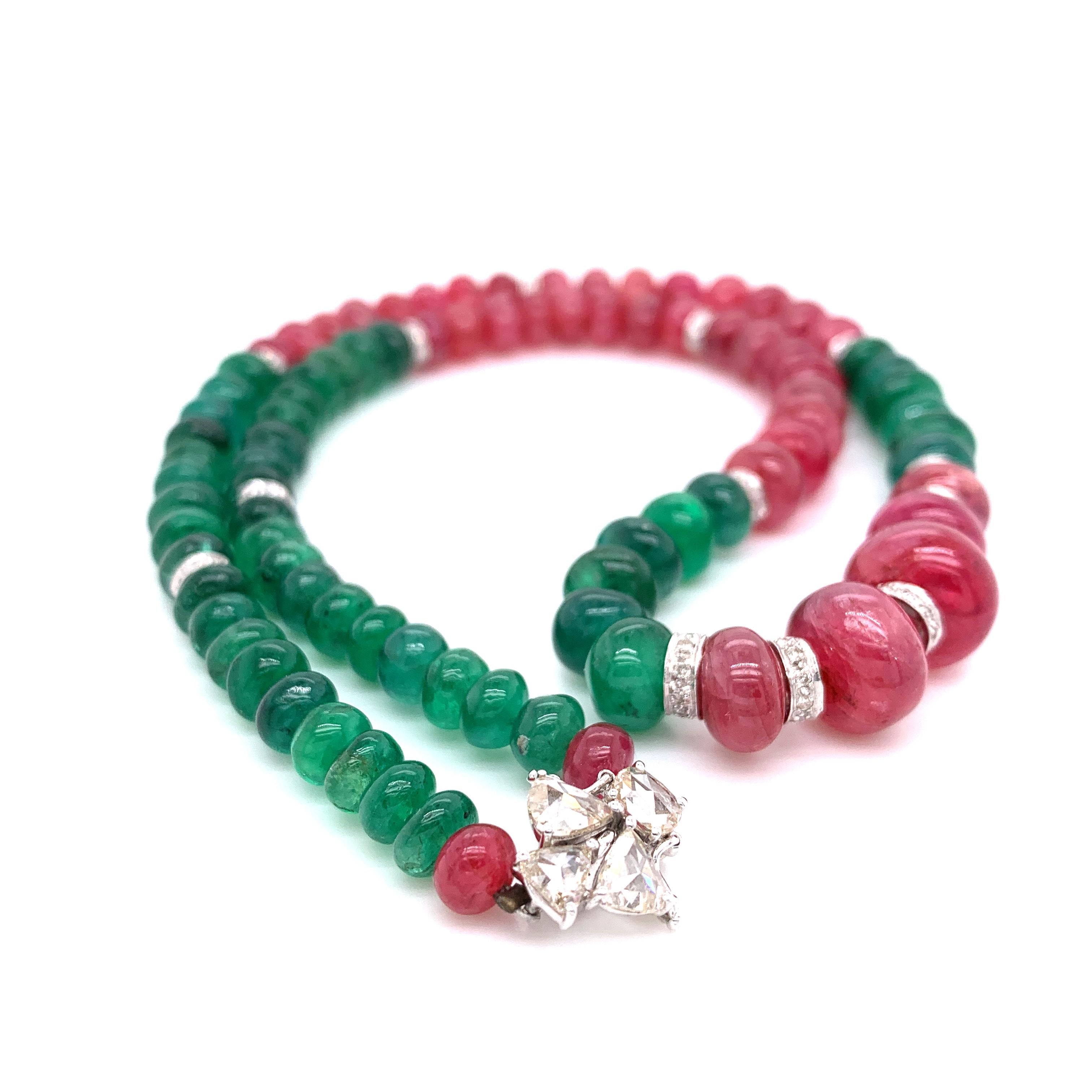 Burmese Ruby and Emerald Beads White Diamond Gold Necklace For Sale at 1stDibs | ruby emerald ...