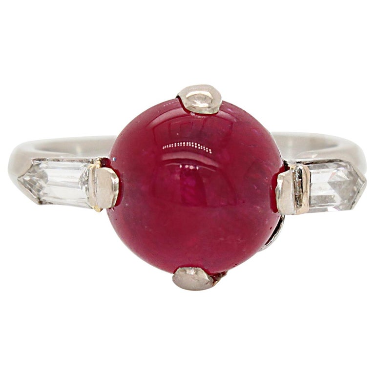 Burmese Ruby Cabochon and Diamond Art Deco Ring, circa 1930s at 1stDibs