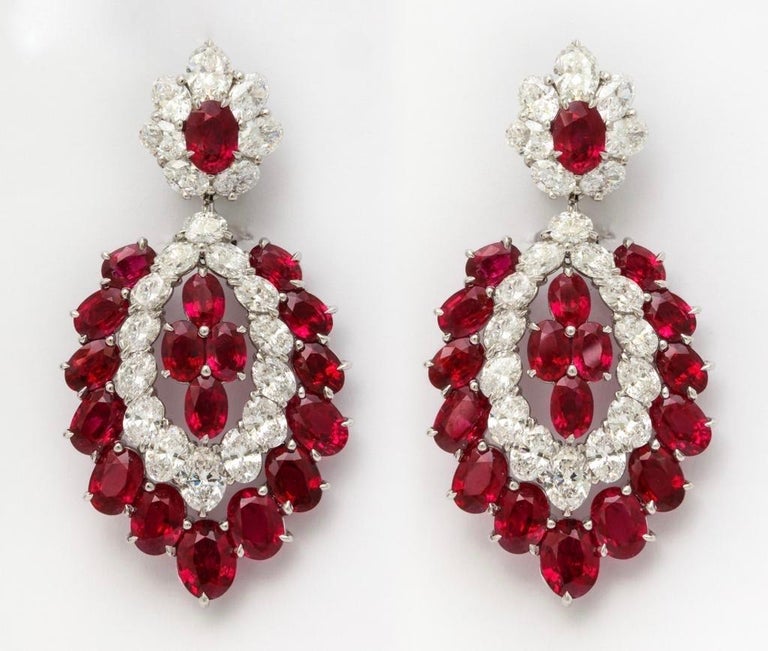Burmese Ruby Diamond Hanging Earrings For Sale at 1stDibs