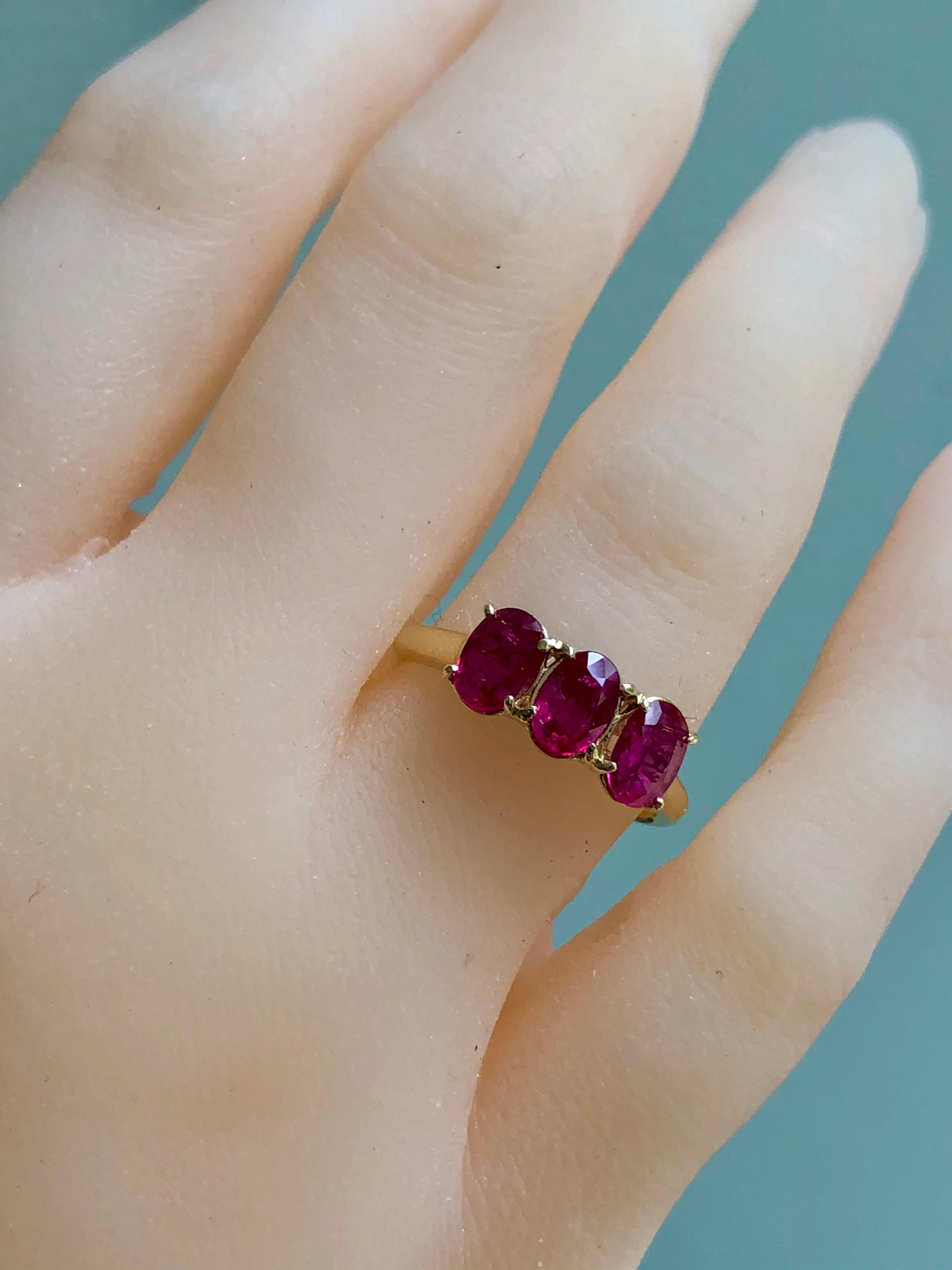 Burmese Ruby Trilogy Ring Yellow Gold at 1stDibs | three ruby ring ...