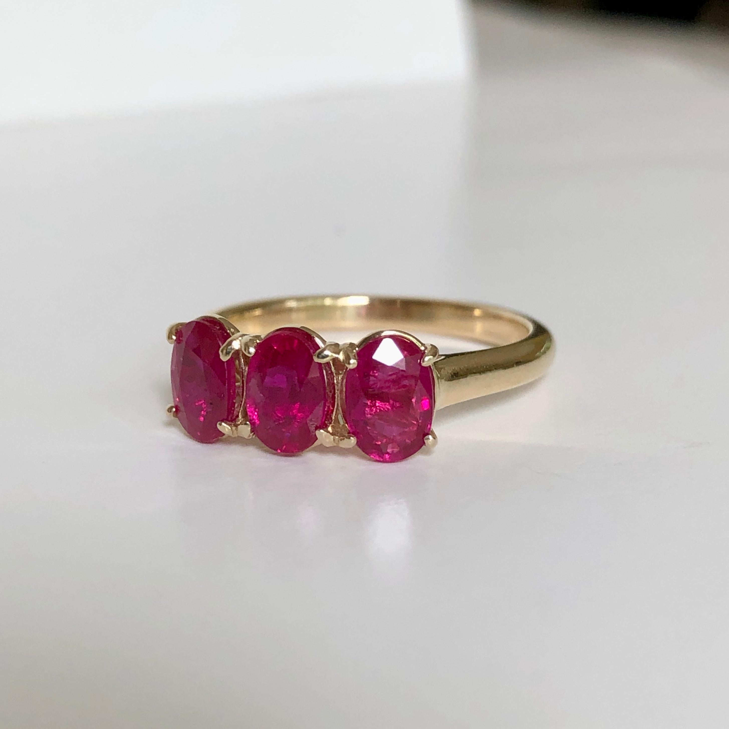 Burmese Ruby Trilogy Ring Yellow Gold at 1stDibs | three ruby ring, ruby trilogy rings, 3 ruby ring