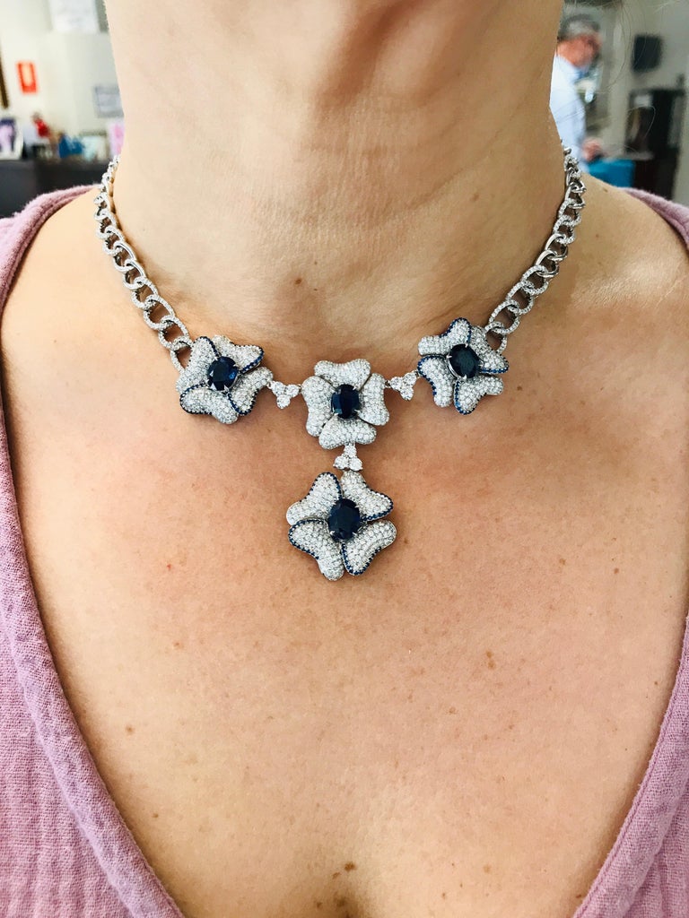 Burmese Sapphire and Diamond Collier Necklace For Sale at 1stDibs