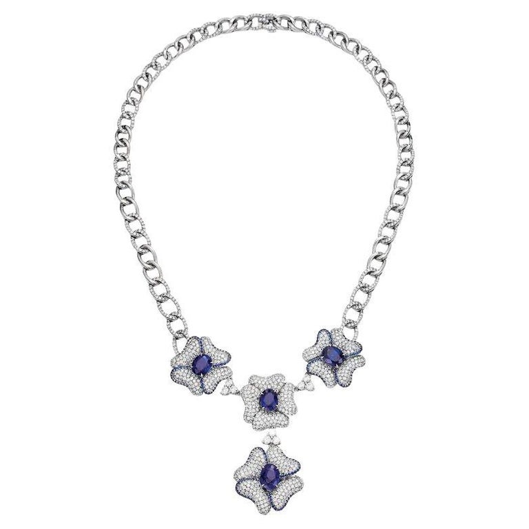 Burmese Sapphire and Diamond Collier Necklace For Sale at 1stDibs