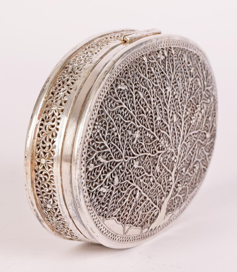 Burmese Silver Tree of Life Oval Lidded Box For Sale at 1stDibs