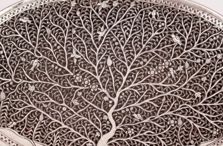 Burmese Silver Tree of Life Oval Lidded Box For Sale at 1stDibs