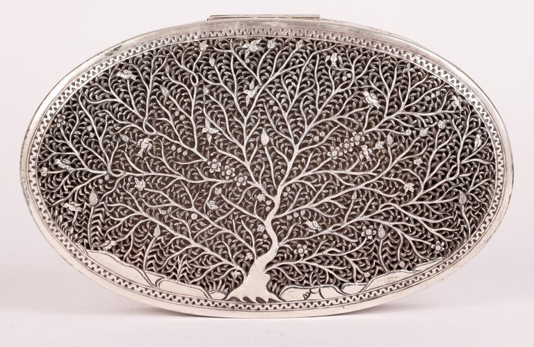 Burmese Silver Tree of Life Oval Lidded Box For Sale at 1stDibs