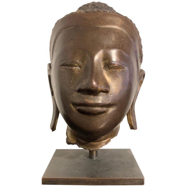 Burmese Small Bronze Mounted Head of the Buddha, Mandalay Period, 19th ...