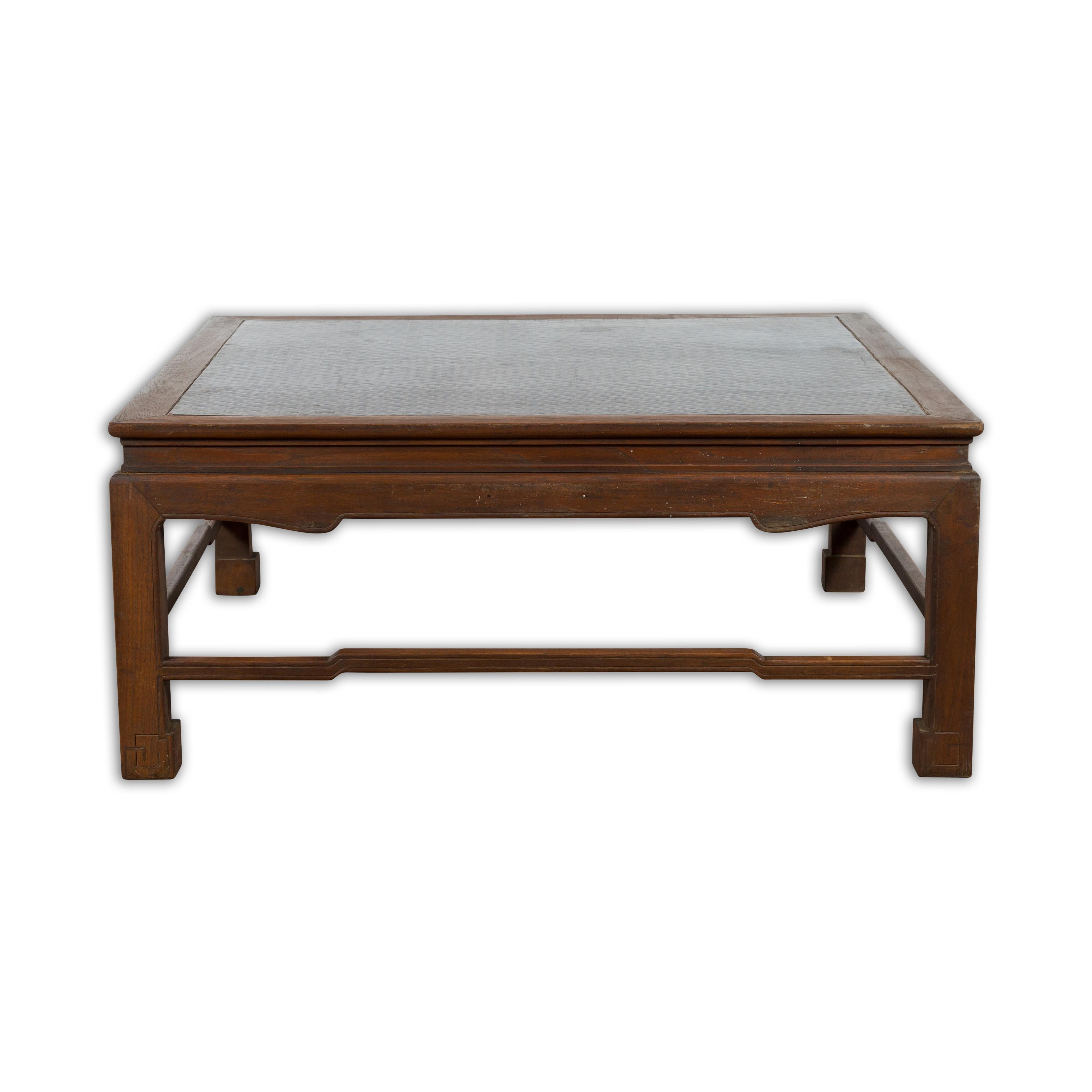 Burmese Vintage Brown Wood Low Coffee Table with Negora Lacquer Inset ...