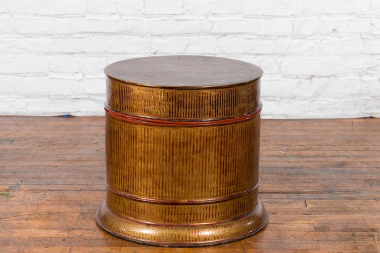 Burmese Vintage Negora Lacquer Circular Storage Bin with Vertical ...