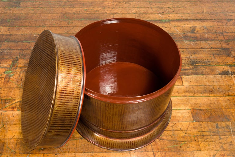 Burmese Vintage Negora Lacquer Circular Storage Bin with Vertical ...