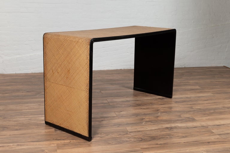 Burmese Vintage Waterfall Console Table with Black Lacquer Frame and ...
