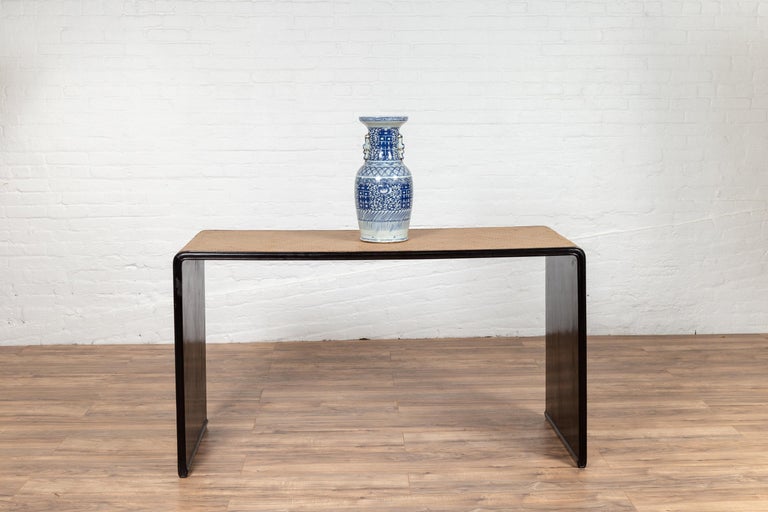 Burmese Vintage Waterfall Console Table with Black Lacquer Frame and ...