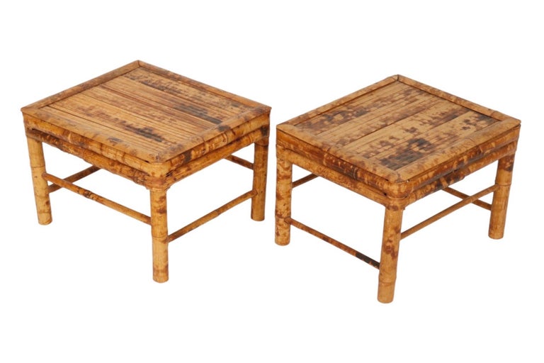 Burnt Bamboo Stools, a Pair For Sale at 1stDibs