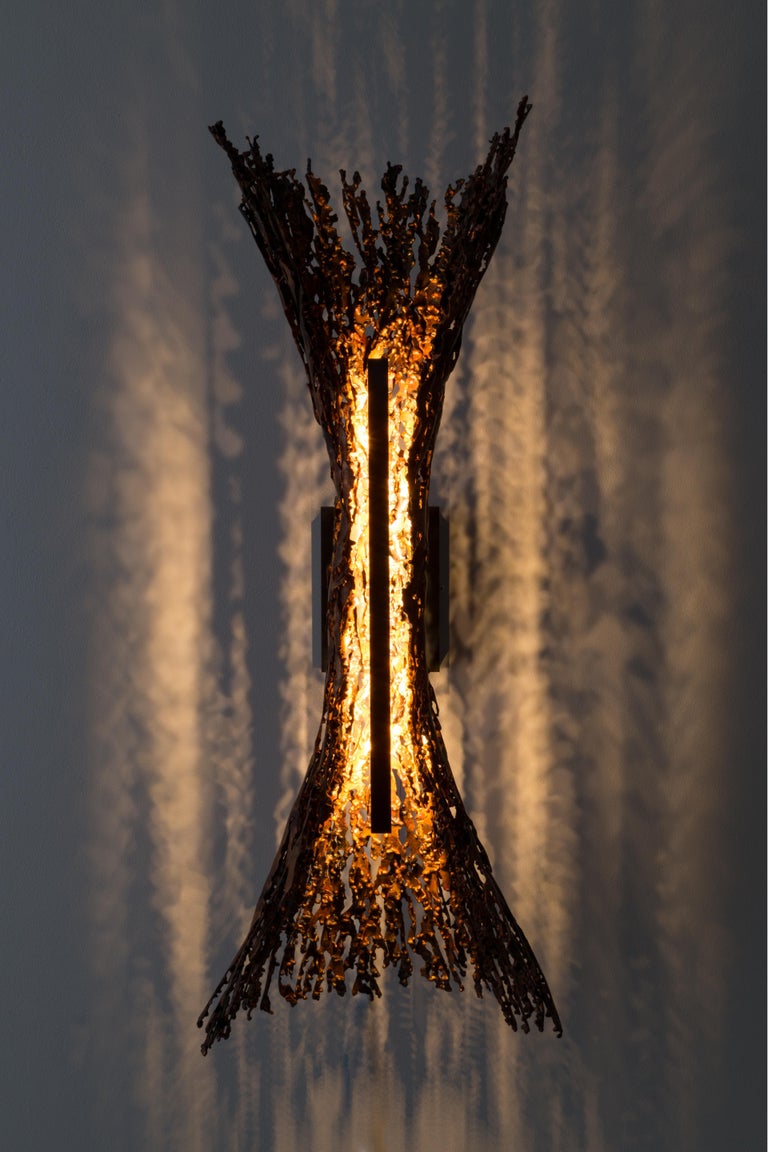Burnt Copper open form sculptural LED Sconce (can be horizontal or ...