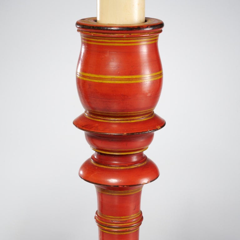 Burnt Orange Burmese Lacquer Candlestick Lamps, a Pair For Sale at 1stDibs