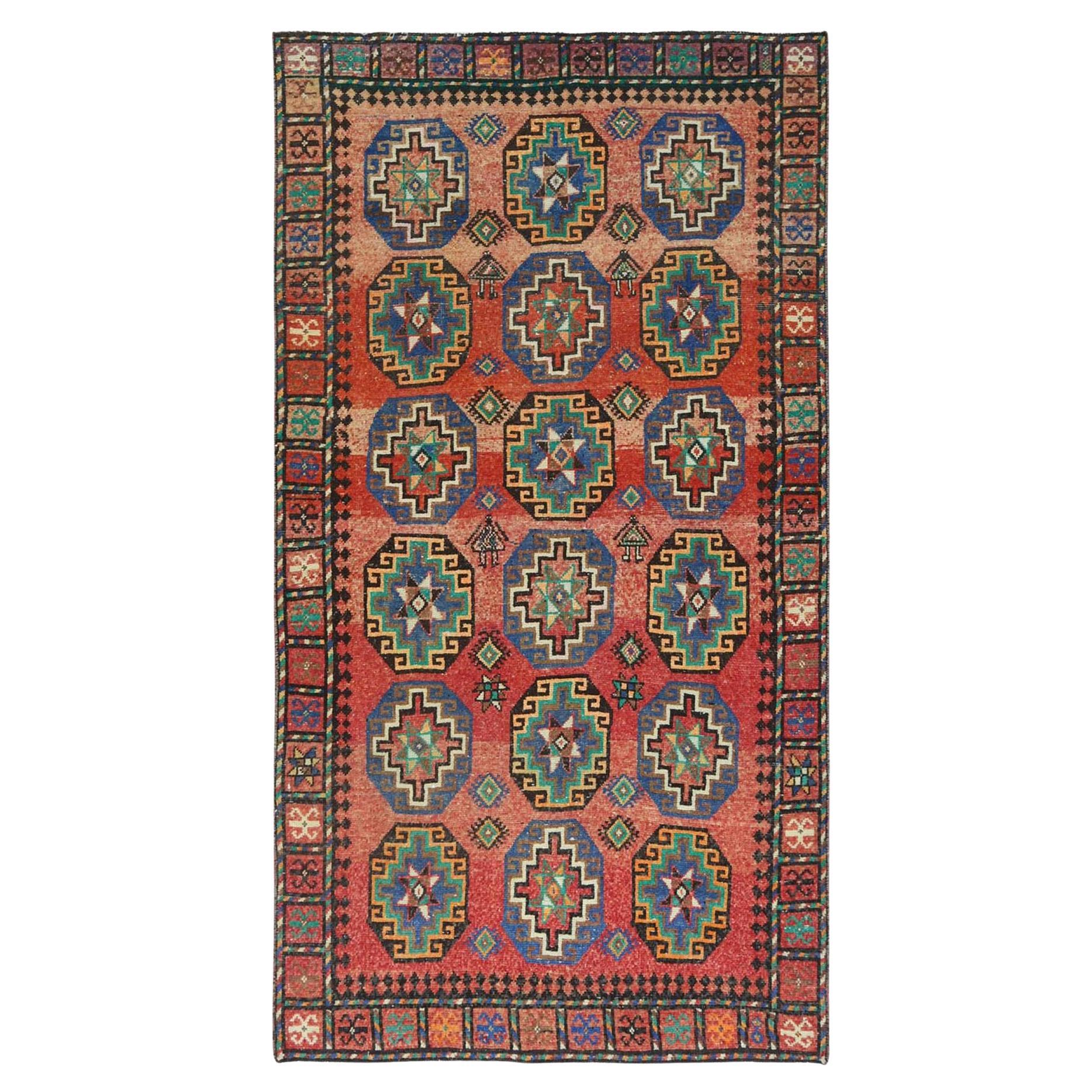 Burnt Red Vintage Persian Hamadan Distressed Look Worn Wool Hand ...