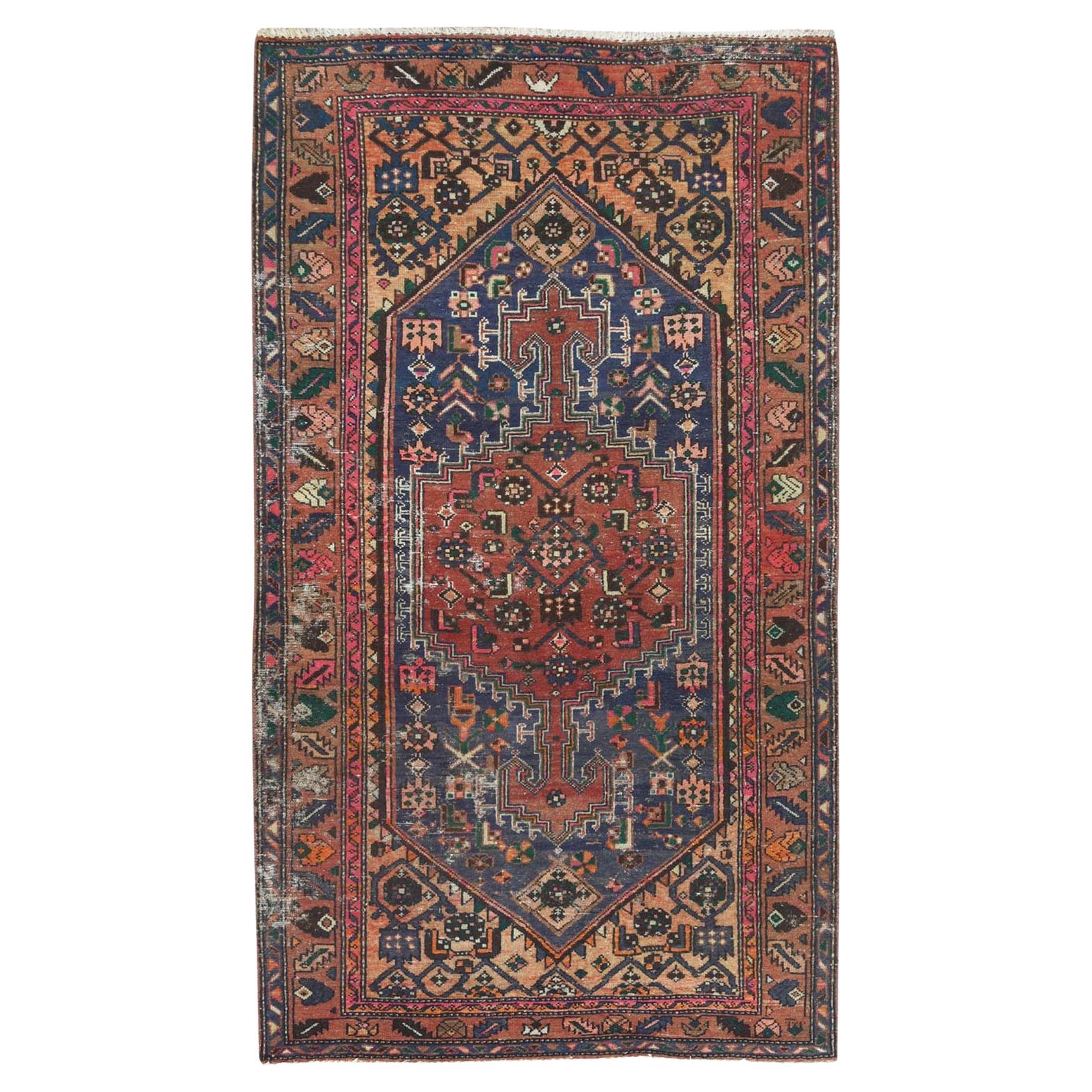 Burnt Orange Distressed Look Worn Wool Hand Knotted Vintage Persian ...