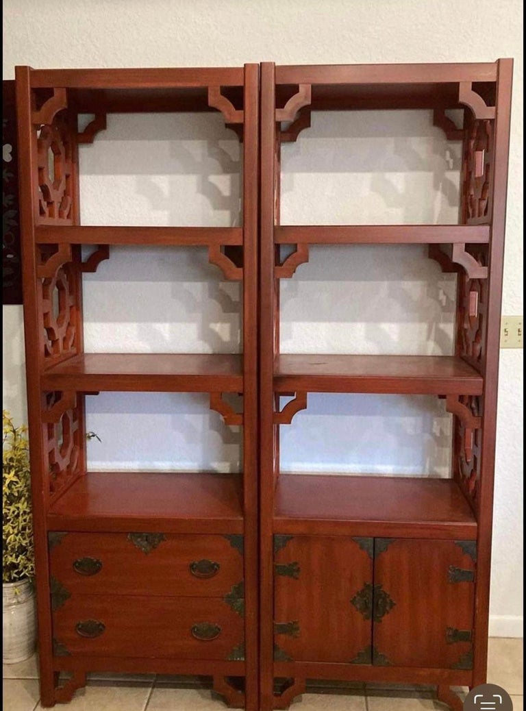 Burnt Orange Pair of Chinese Side by Side Shelves For Sale at 1stDibs