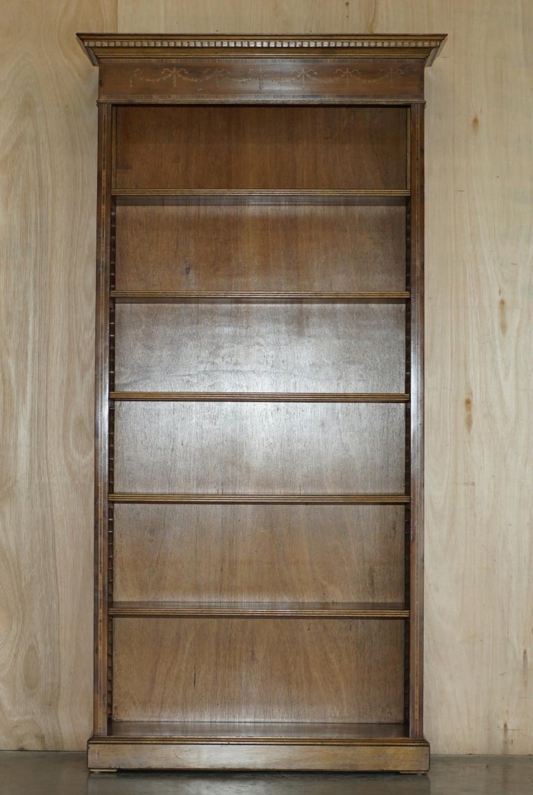 Burr Walnut Marquetry Inlaid Open Library Bookcase Height Adjustable ...