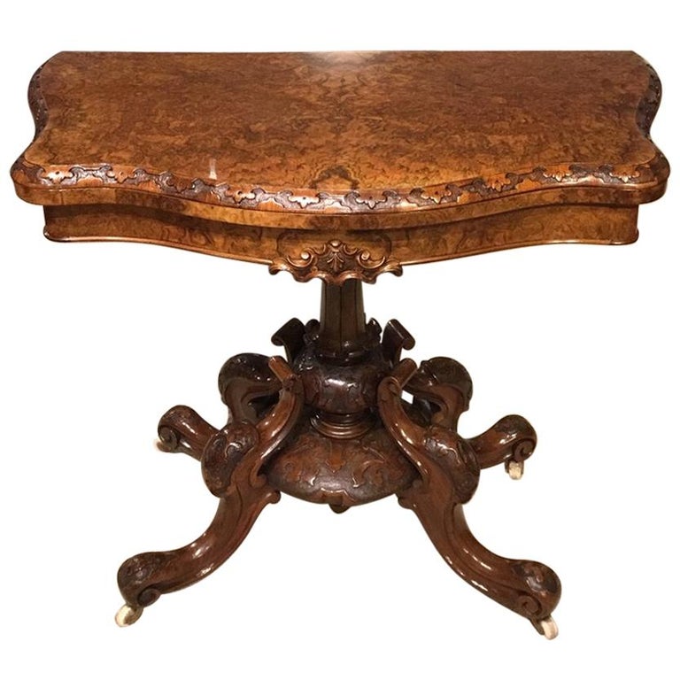 Burr Walnut Victorian Period Fold over Card Table at 1stDibs