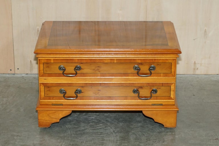 Burr Yew Wood Drop Front Media Television Stand Designed to Hide Sky ...