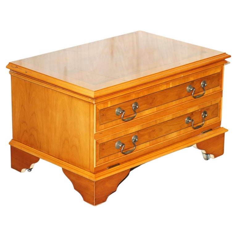 Burr Yew Wood Drop Front Media Television Stand Designed to Hide Sky ...